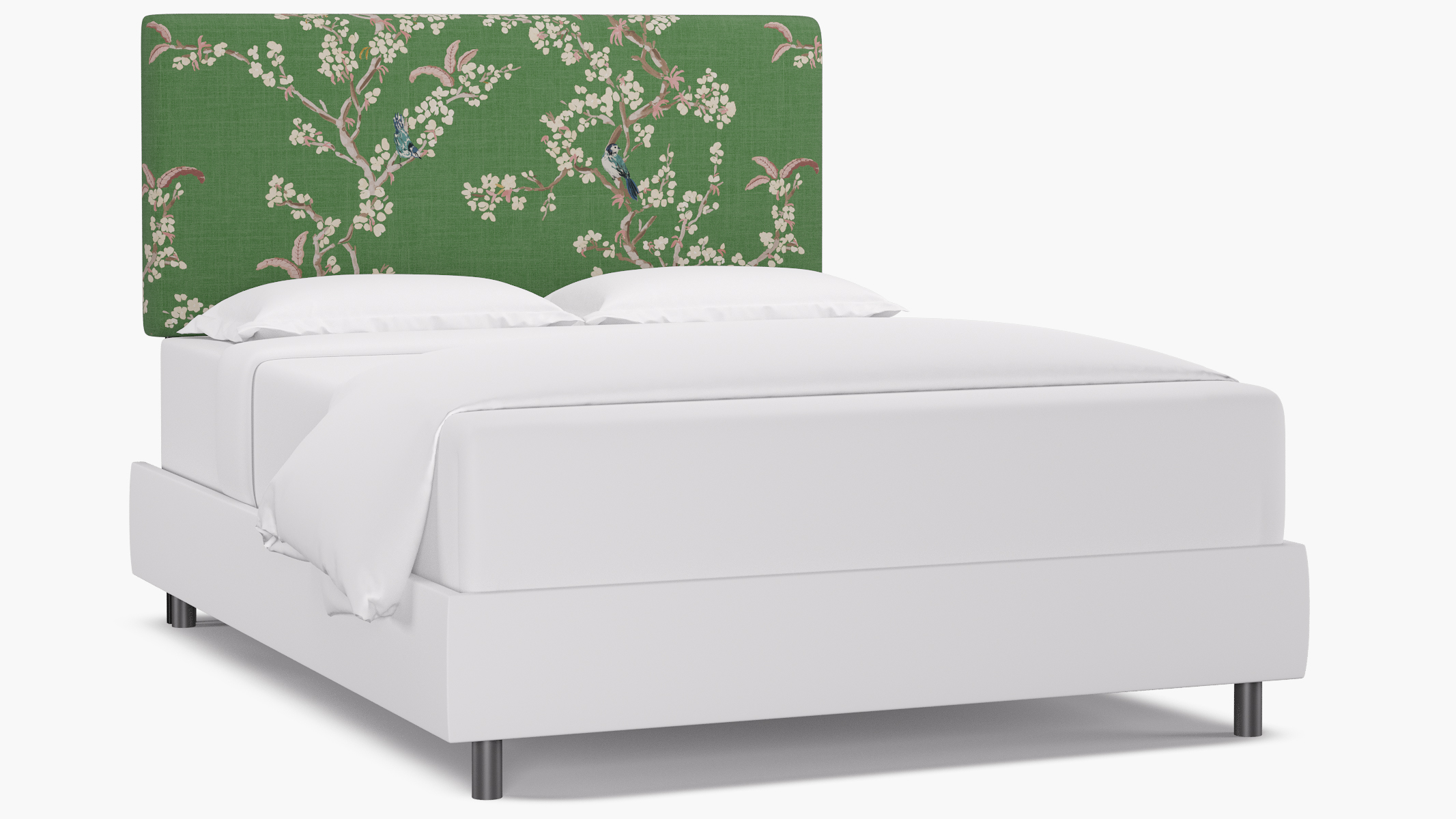 Jade Cherry Blossom Upholstered Custom Square Back Headboard | Queen ...